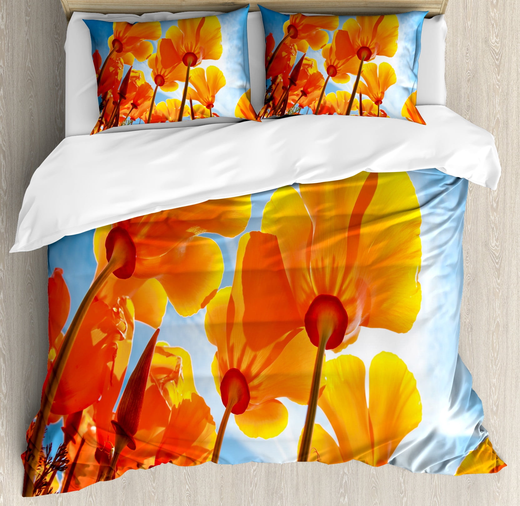 Wildflower Duvet Cover Set, Spring Tangerine Toned Petals Tilt Shot ...