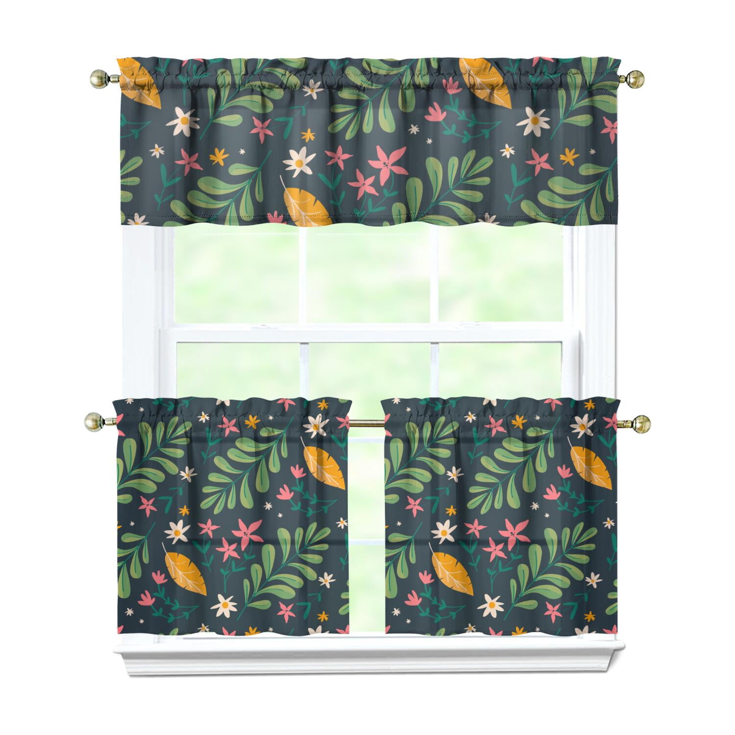 Wildflower Farmhouse Curtains 24 Inch - 3 Panel Rustic Bohemian Set ...