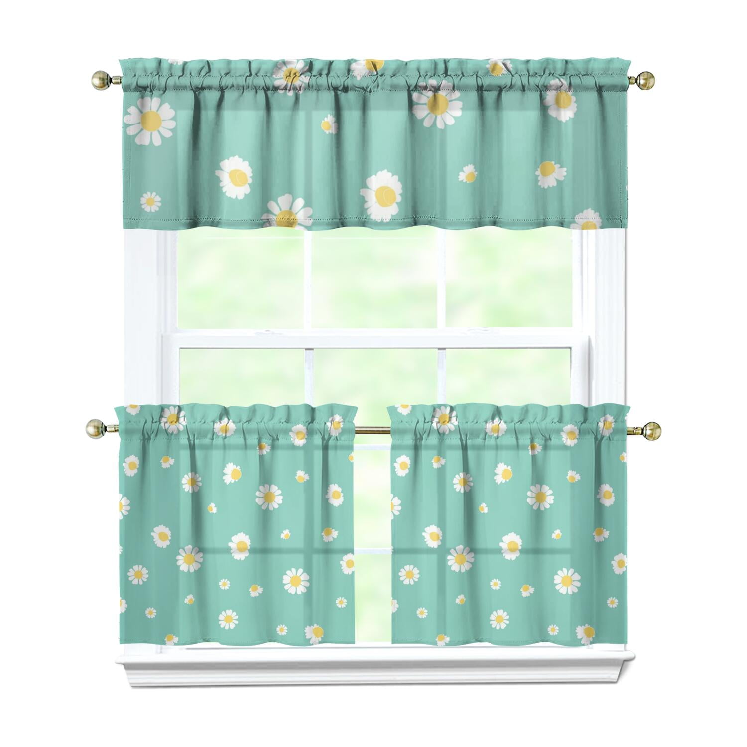 Wildflower Farmhouse Curtains 24 Inch Short - 3 Panel Rustic Bohemian ...