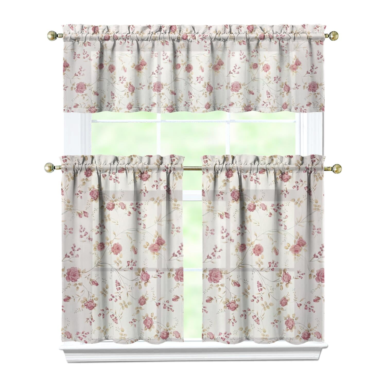 Wildflower Farmhouse Curtains 36 Inch - 3 Panel Rustic Bohemian Set ...