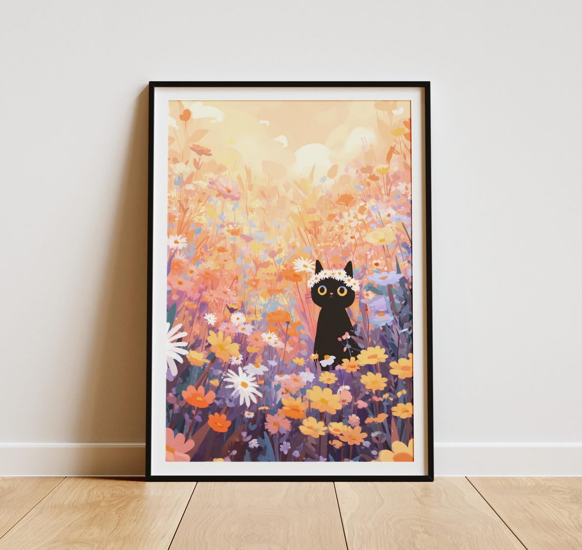 Wildflower Field Cat Home Decor #1928, 8x12 UNFRAMED - Walmart.com