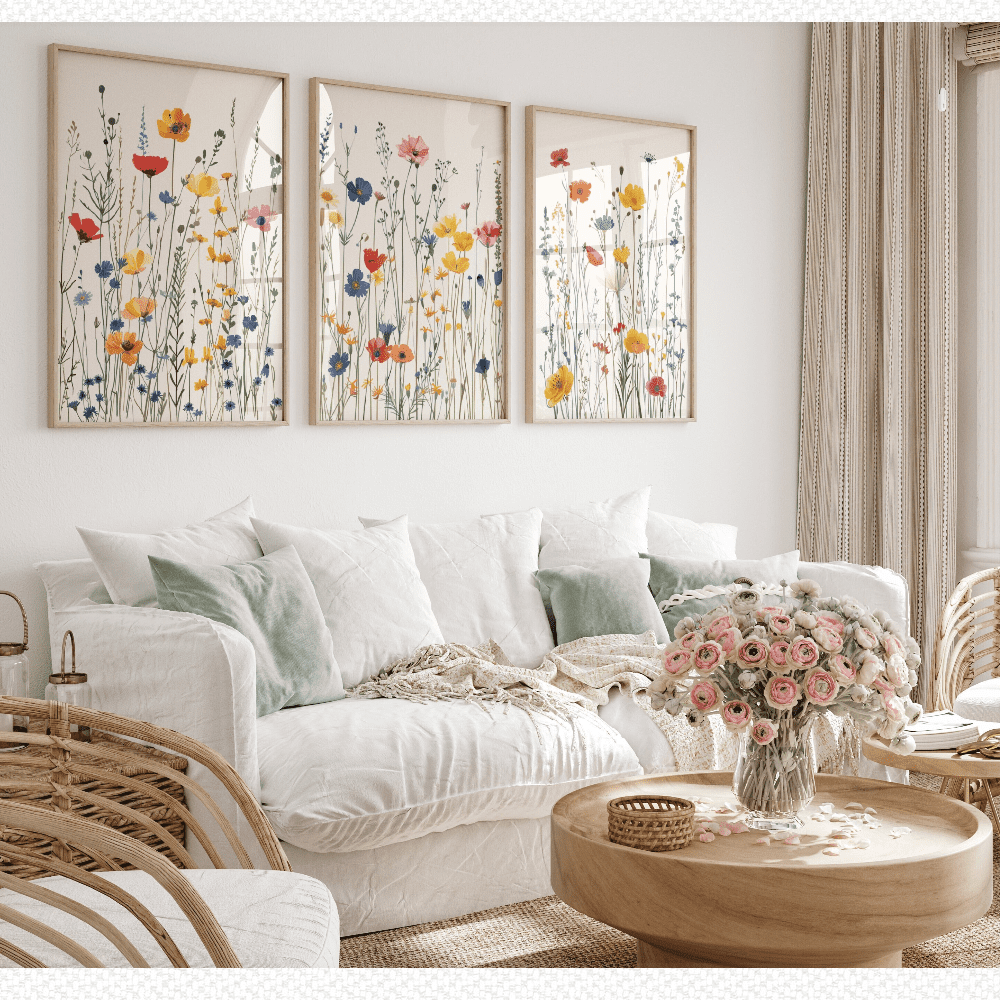 Wildflower Field Floral Watercolor Botanical Boho Poster Set 3 Prints ...