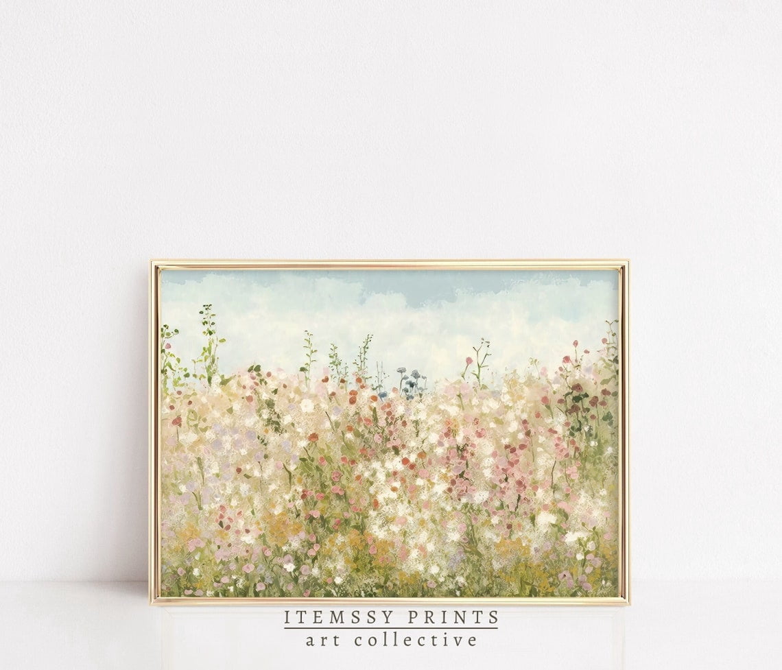 Wildflower Field Landscape Art Poster, Floral Poster, Vintage 19Th ...