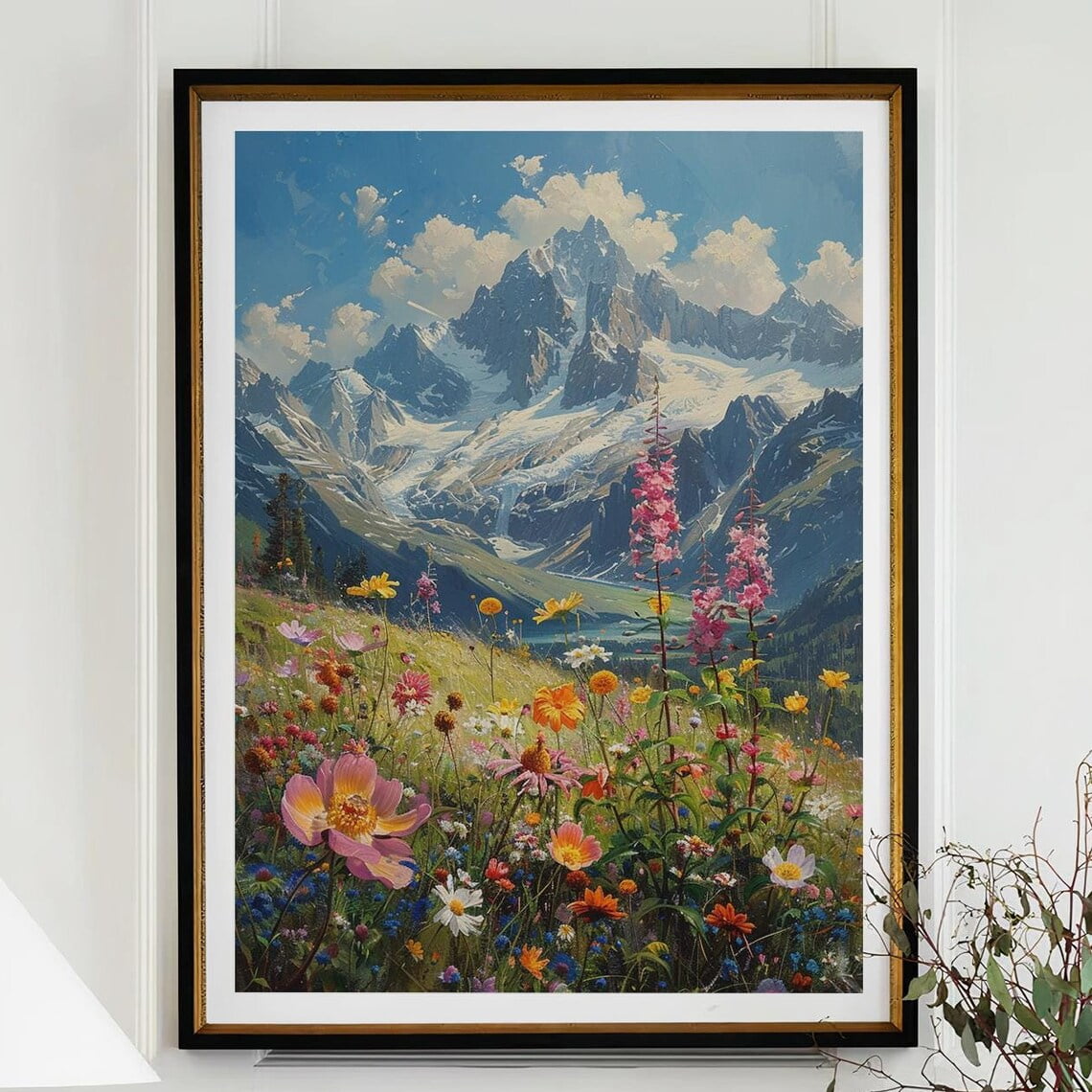 Wildflower Field Meadow Print Mountain Floral Poster Flower Botanical ...
