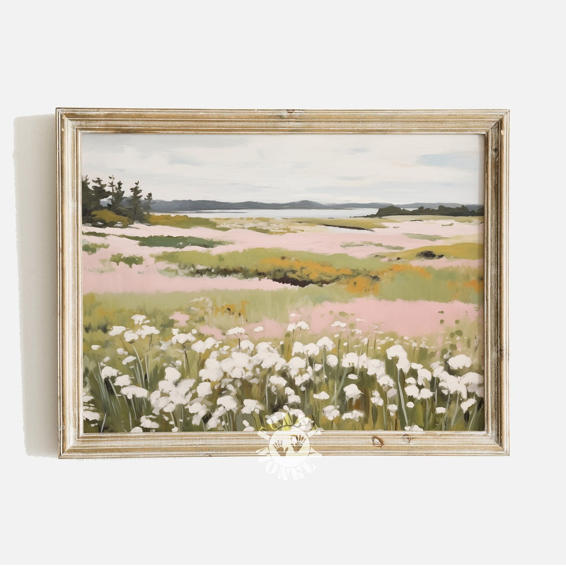 Wildflower Field Pink Landscape Print, Pastel Meadow Digital Print ...