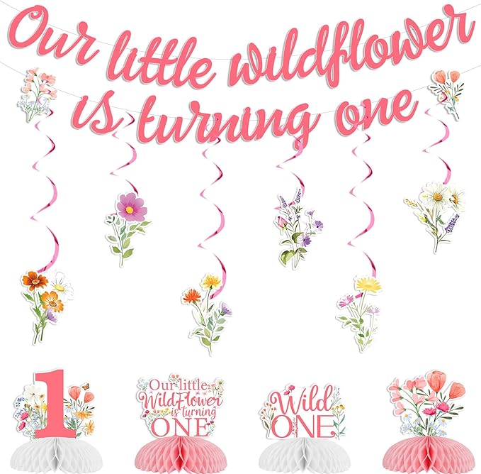 Wildflower First Birthday Decorations, Our Little Wildflower is Turning ...
