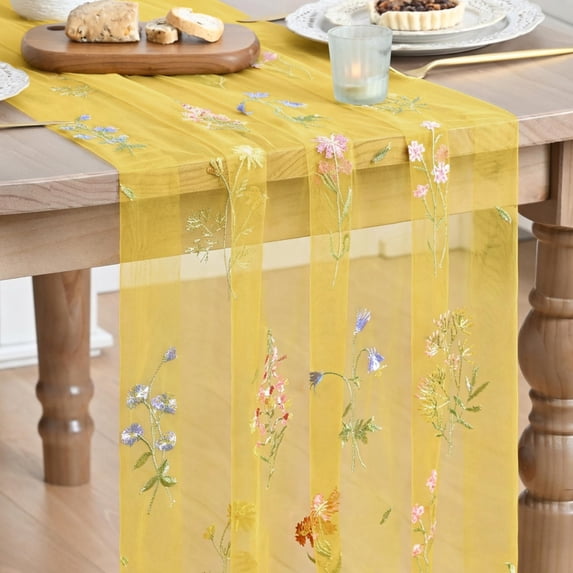Wildflower Floral Embroidered Table Runner 120 Inch Tulle Spring ...