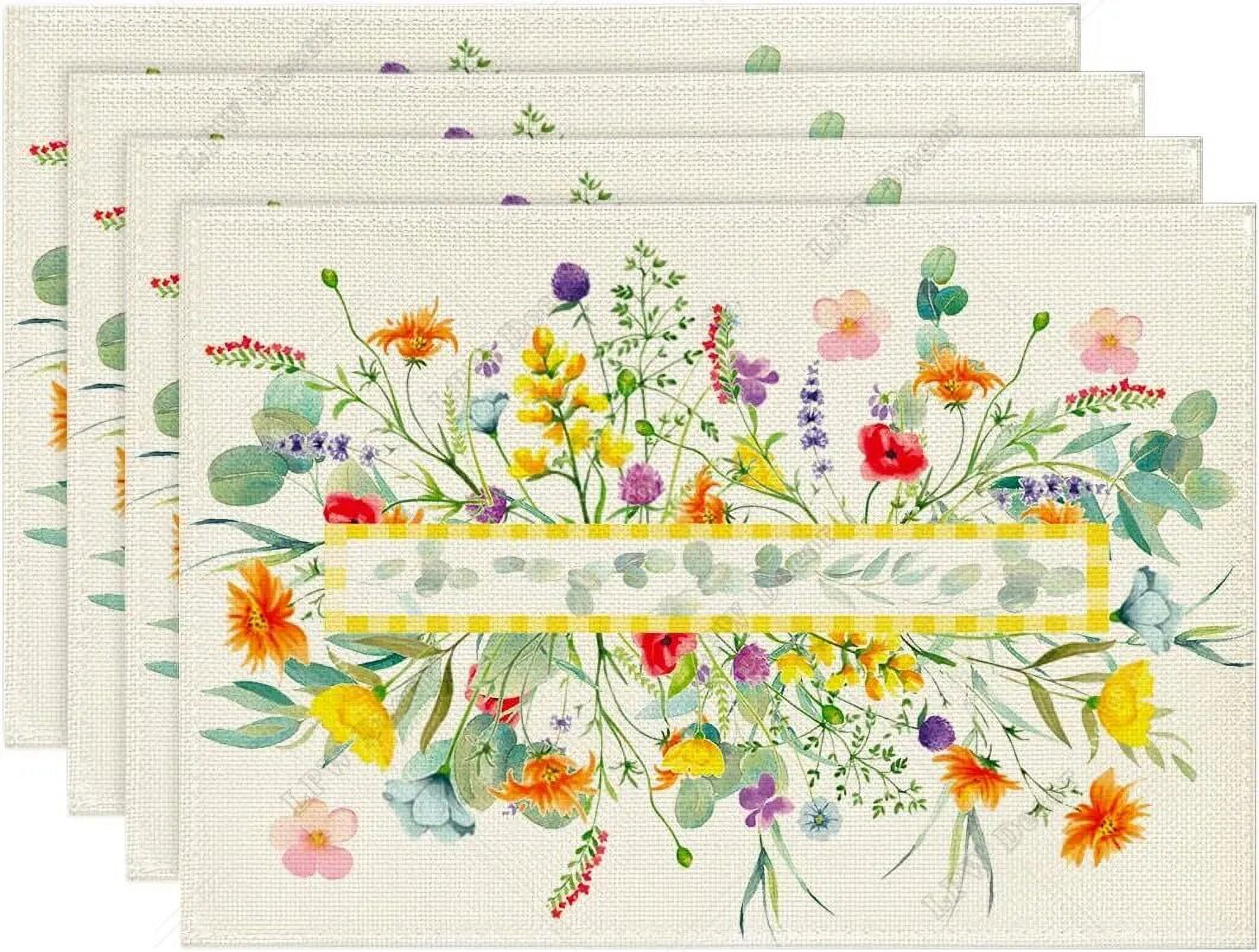 Wildflower Floral Eucalyptus Leaves Placemats for Dining Table Spring ...