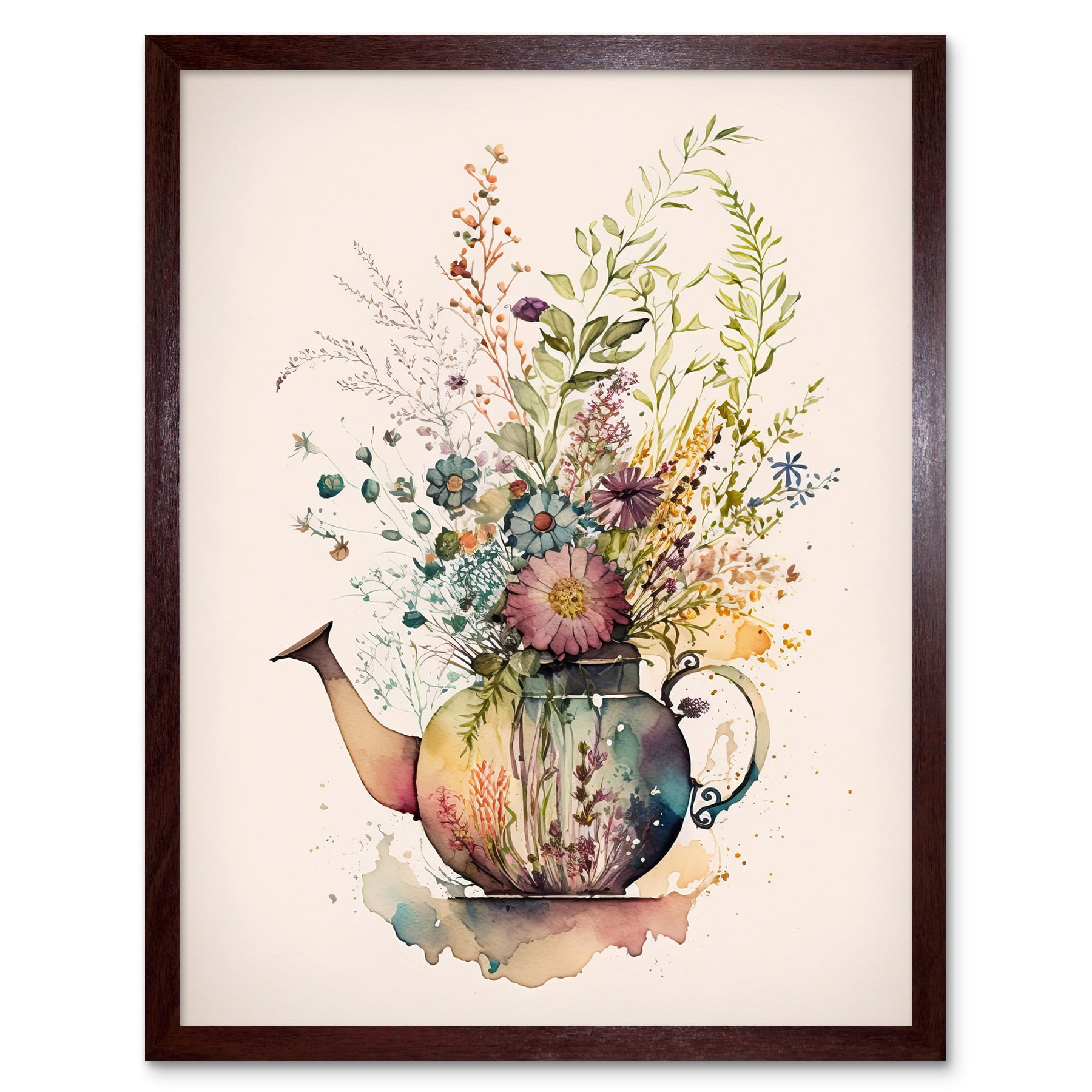Wildflower Floral Spring Bouquet in a Teapot Vase Art Print Framed ...