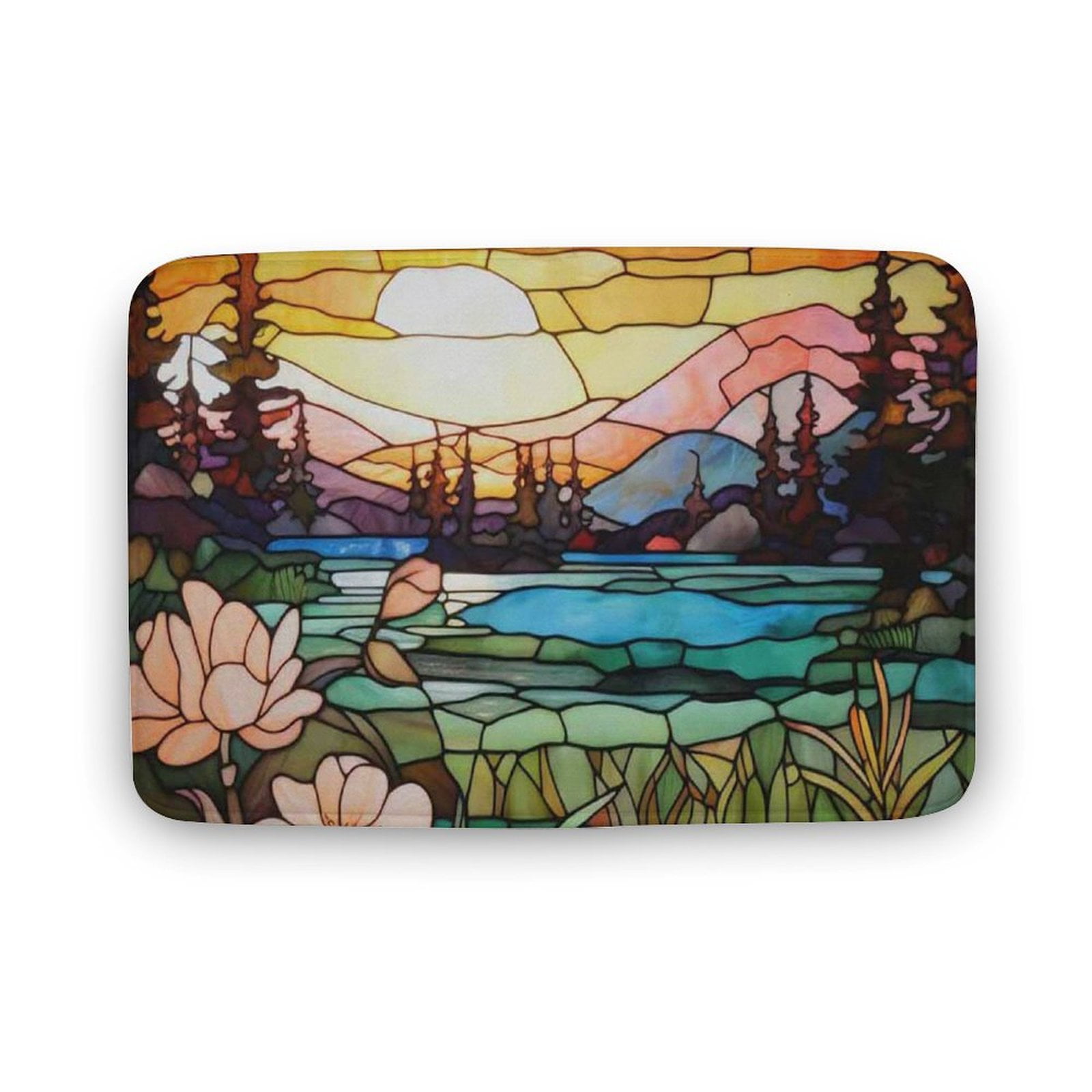 Wildflower Forest Meadow Sunset Stained Glass Design Bath Mat Area Rug ...