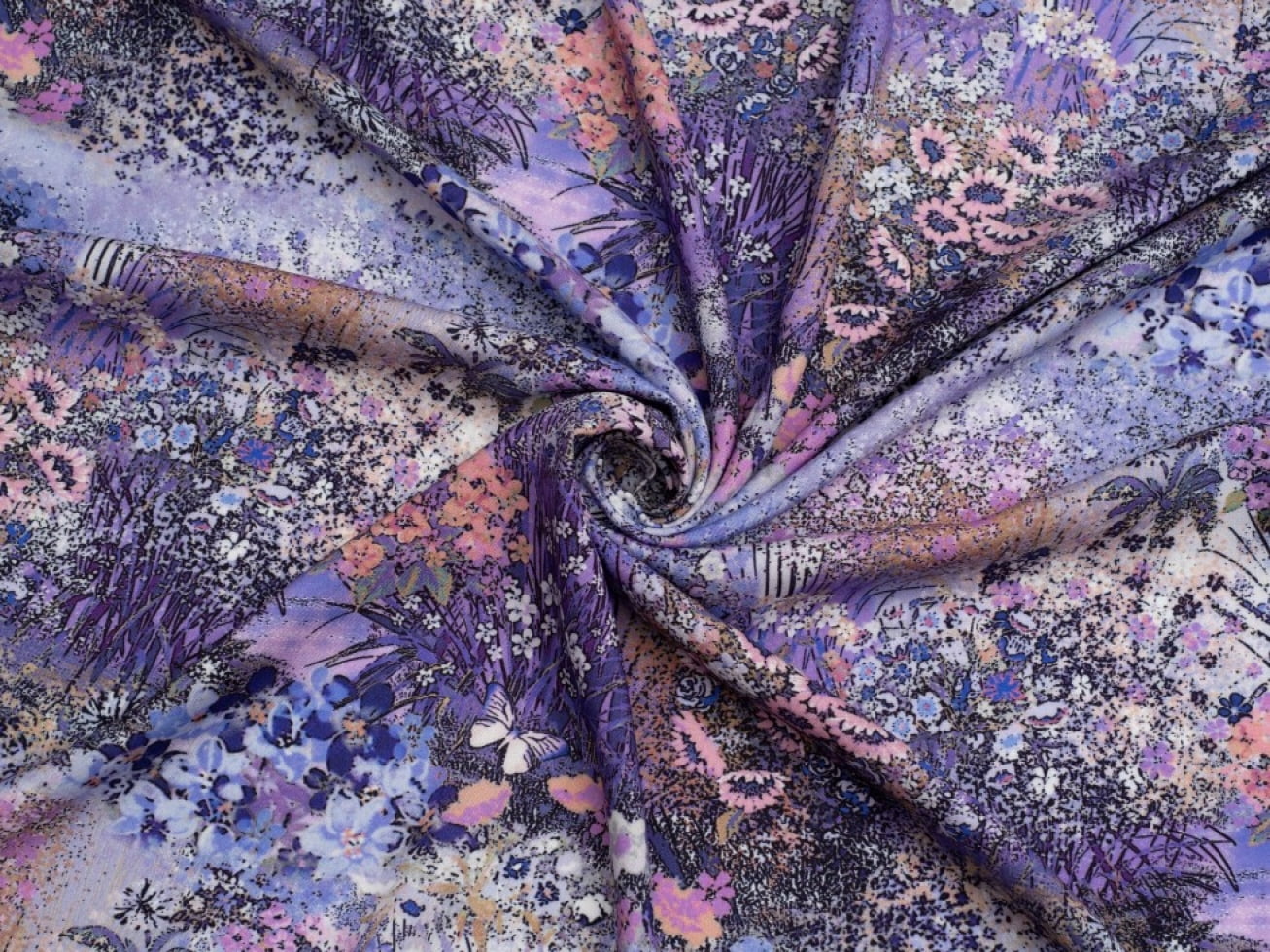 Wildflower Fusion Viscose Challis Fabric Minerva Exclusive - per yard ...