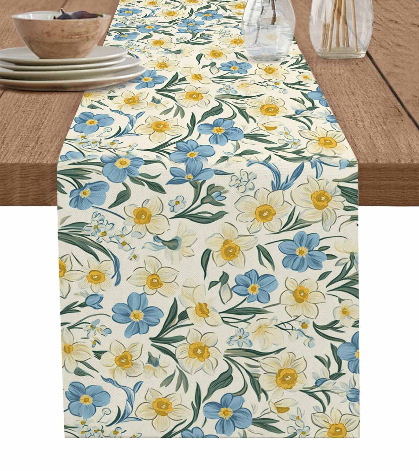 Wildflower Garden Motifs Burlap Cotton Table Runner 14x72 Inches Long ...