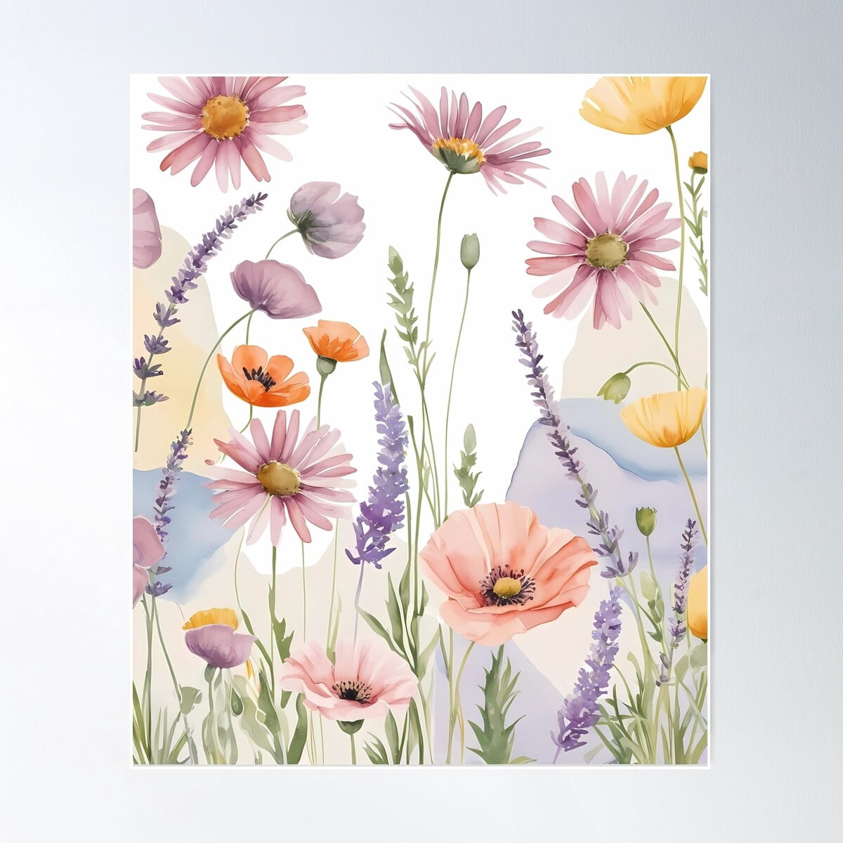 Wildflower Garden Pattern | Soft Watercolor Floral Poster Wall Art ...