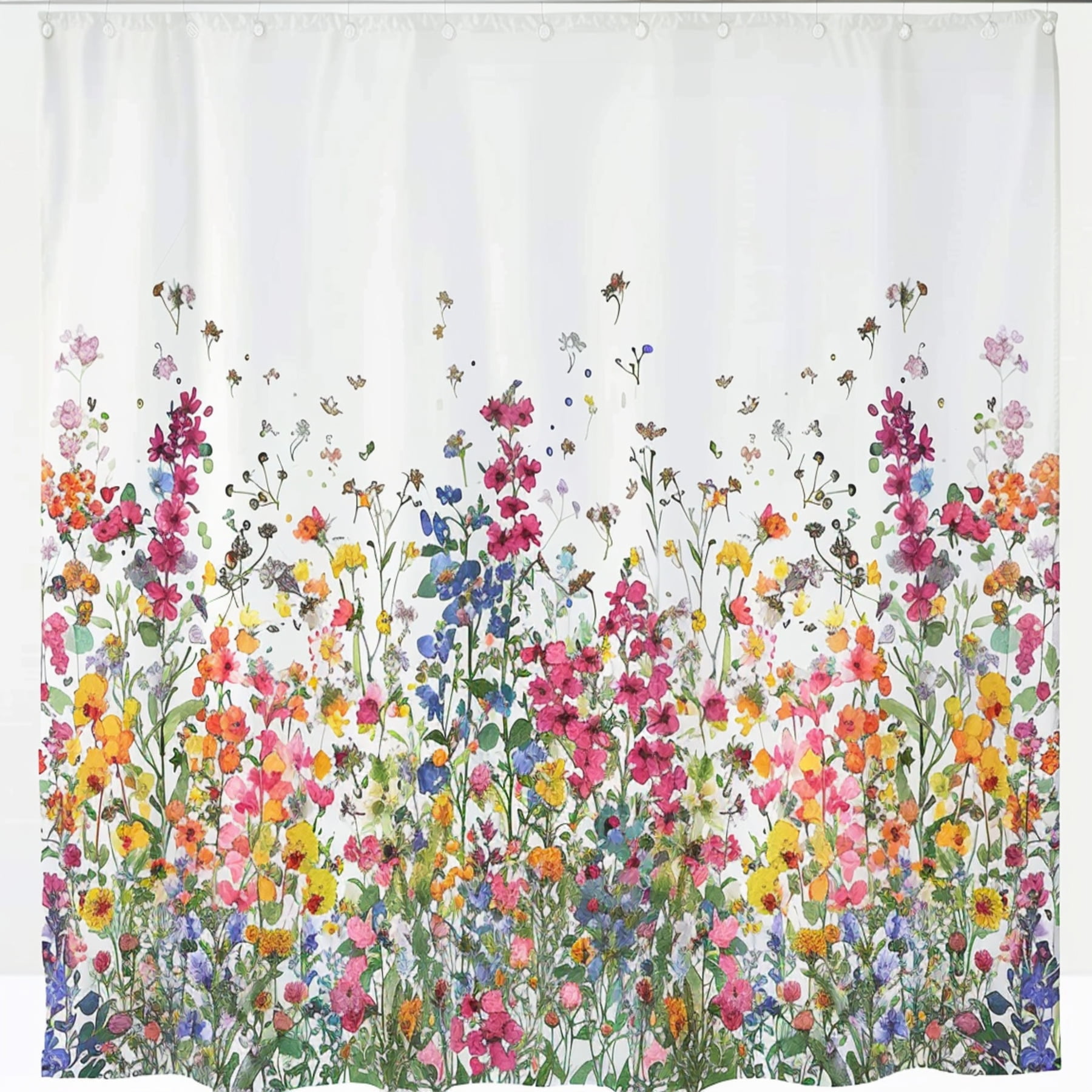 Wildflower Garden Watercolor Shower Curtain Cheerful & Colorful Floral ...