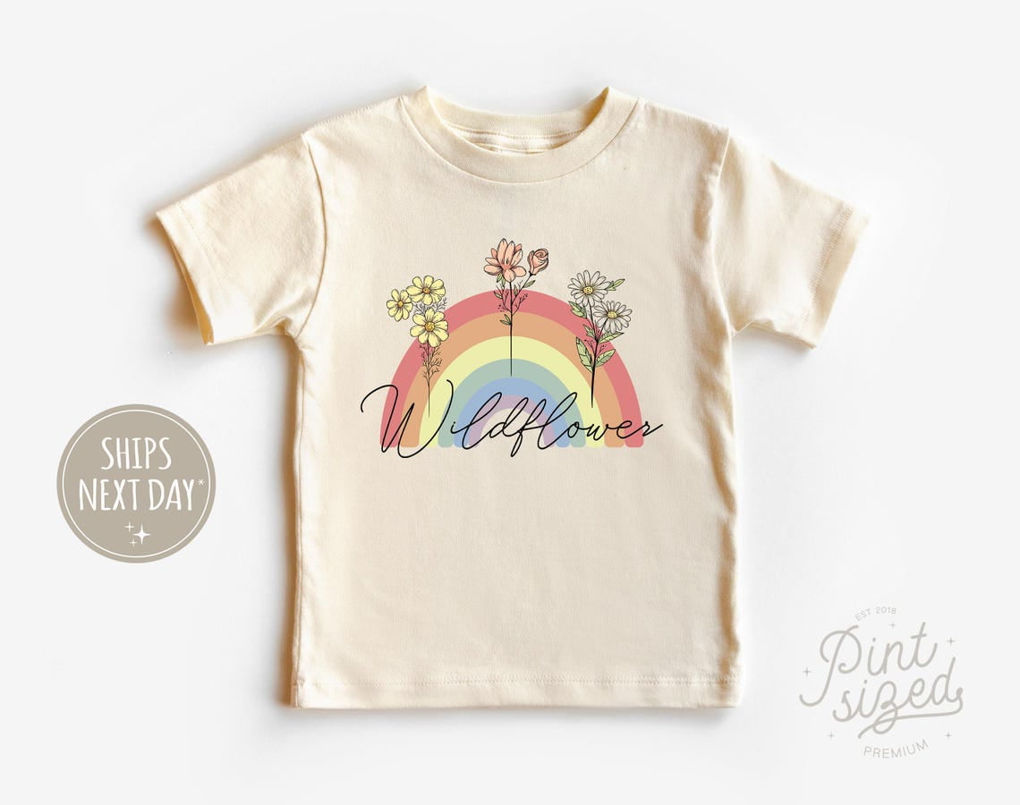 Wildflower Girls Toddler Shirt - Boho Rainbow Kids Shirt - Cute Natural Toddler Tee, New Born ...