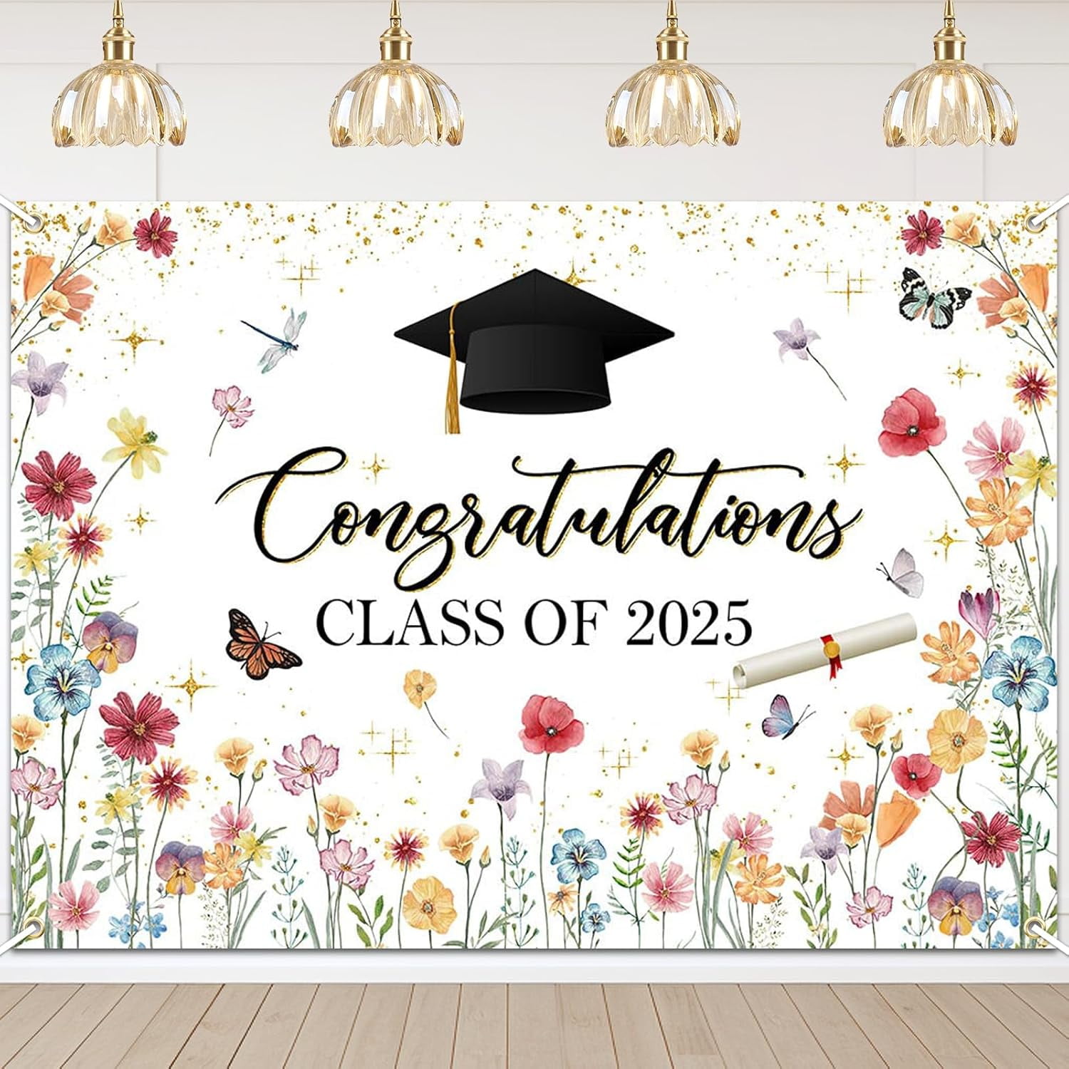 Wildflower Graduation Backdrop Watercolor Floral Class of 2025 ...
