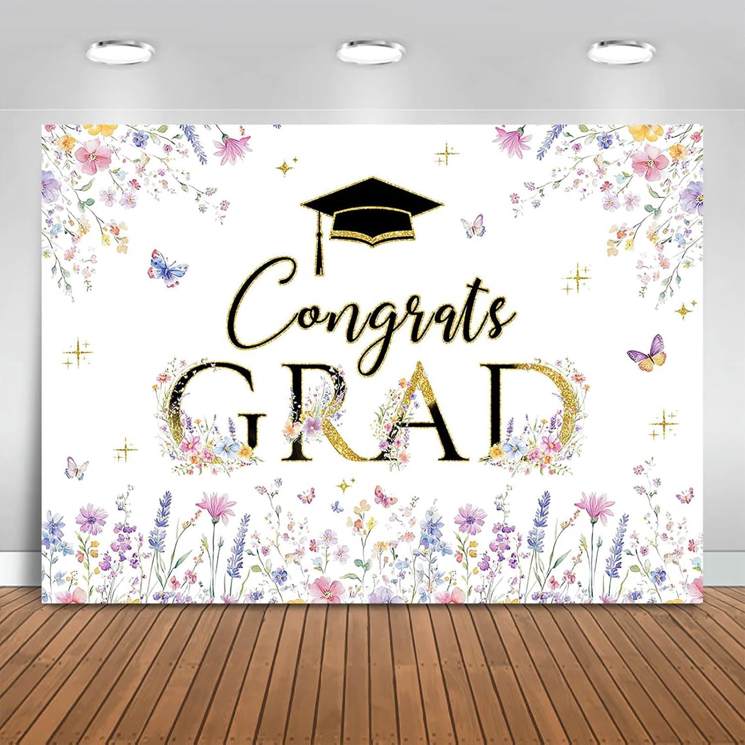 Wildflower Graduation Backdrop Watercolor Floral Congrats Grad ...