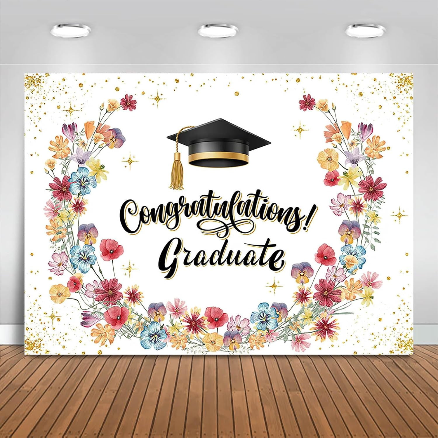 Wildflower Graduation Backdrop Watercolor Wild Floral Wreath Class of ...