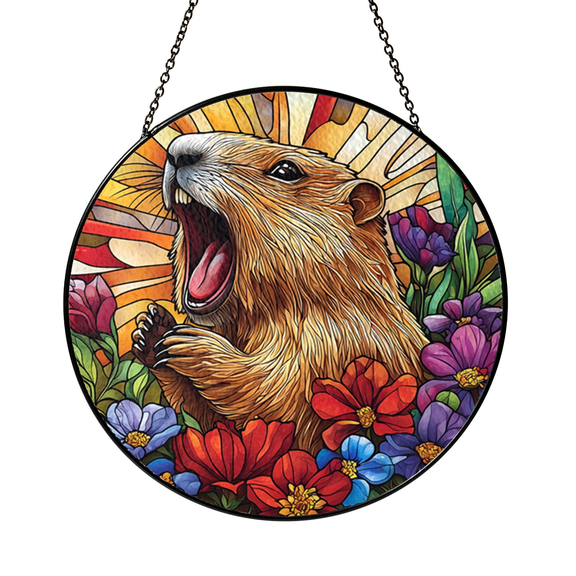 Wildflower Groundhog Sun Catcher Glass Window Hanging Humorous Accent ...