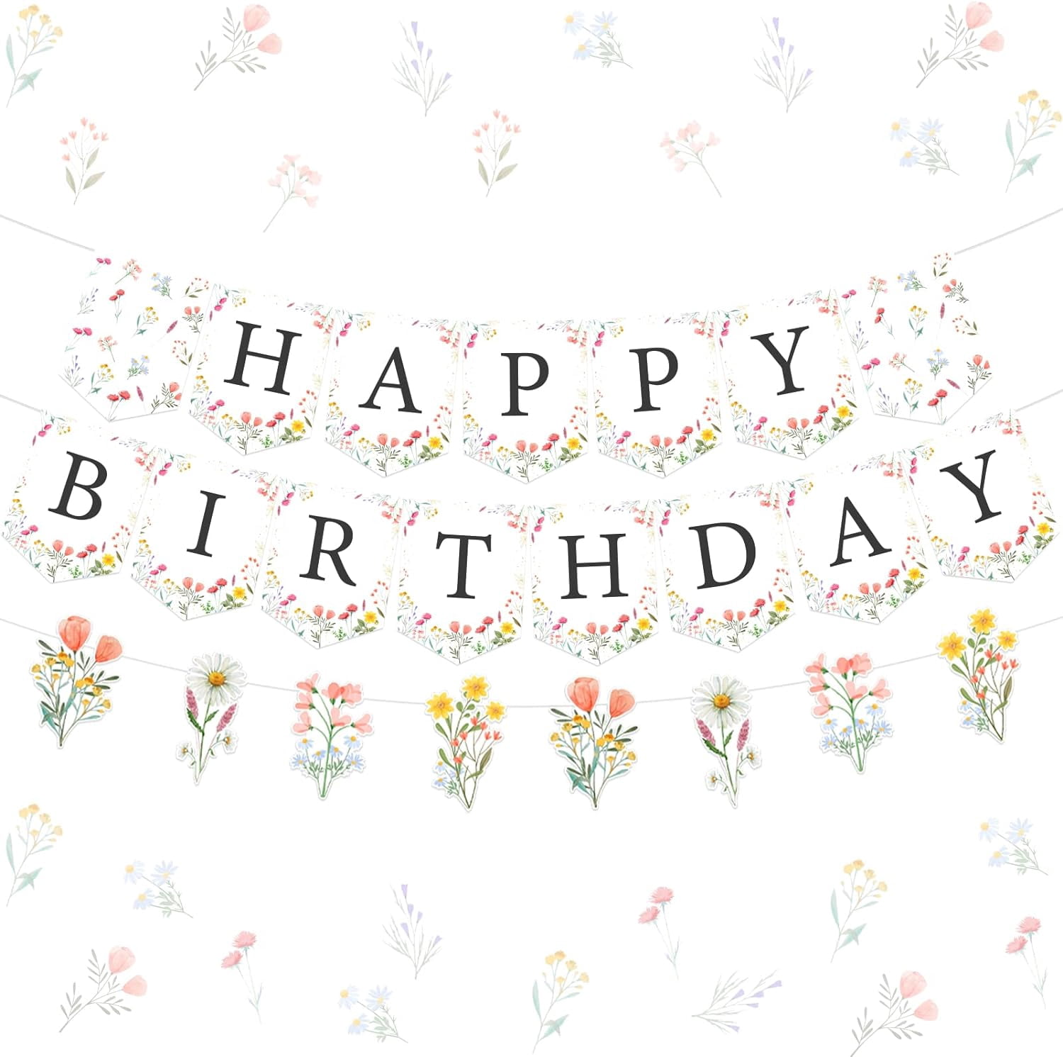 Wildflower Happy Birthday Banner Garland Sign Party Decorations Set ...