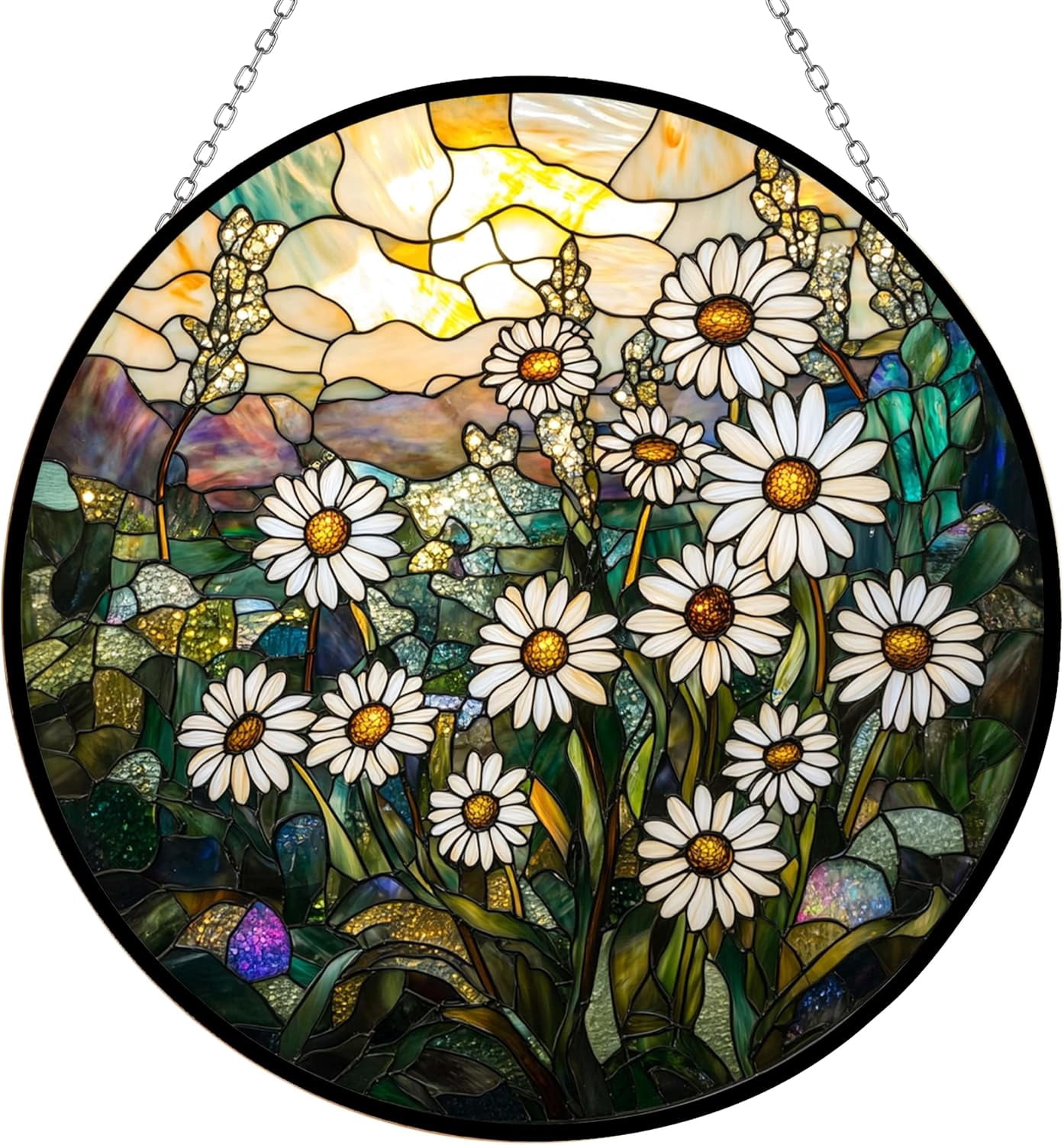 Wildflower Haven Daisy Stained Glass Window Hanging Suncatcher Stained ...