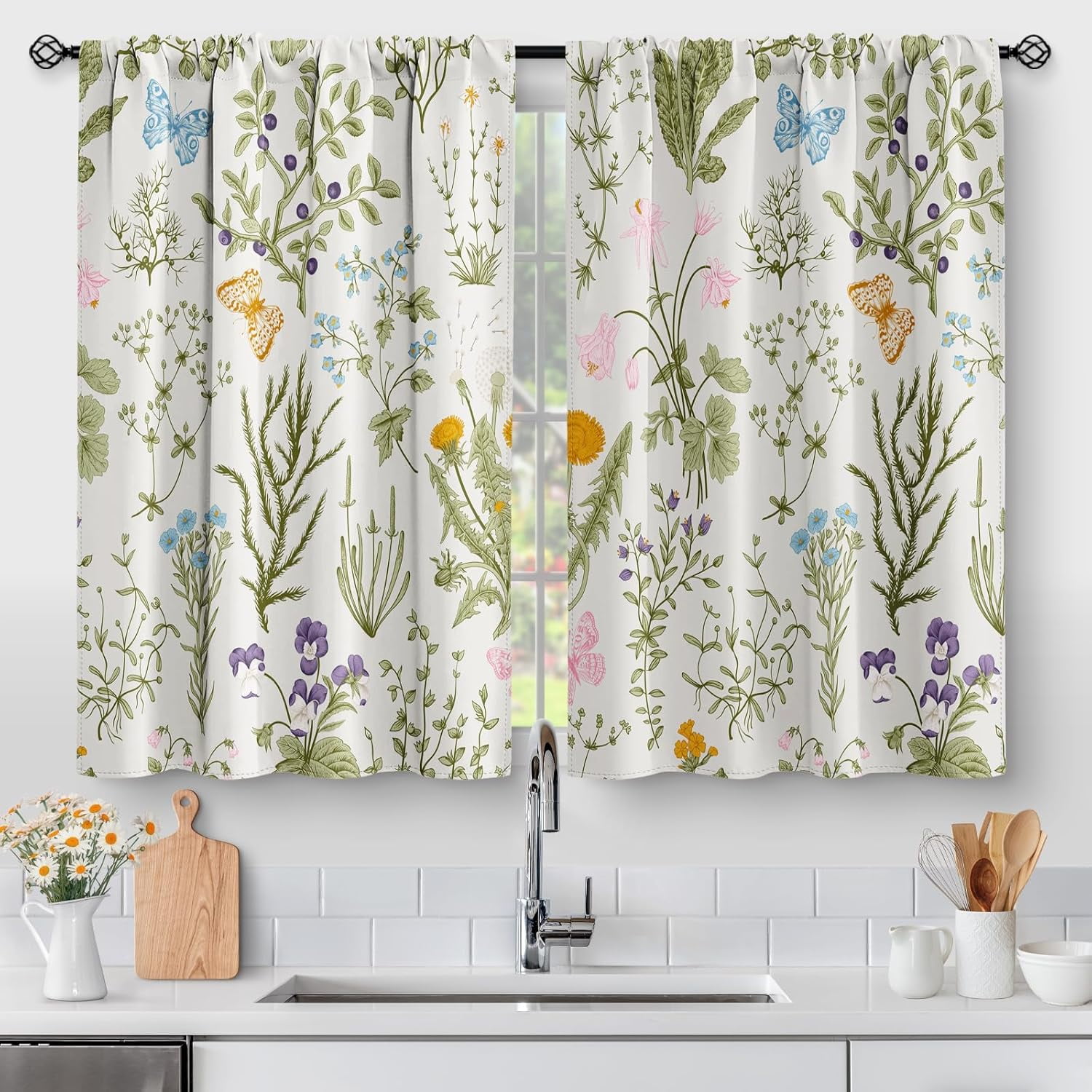 Wildflower Kitchen Curtains Sets for Windows - Wildflower Spring Cafe ...