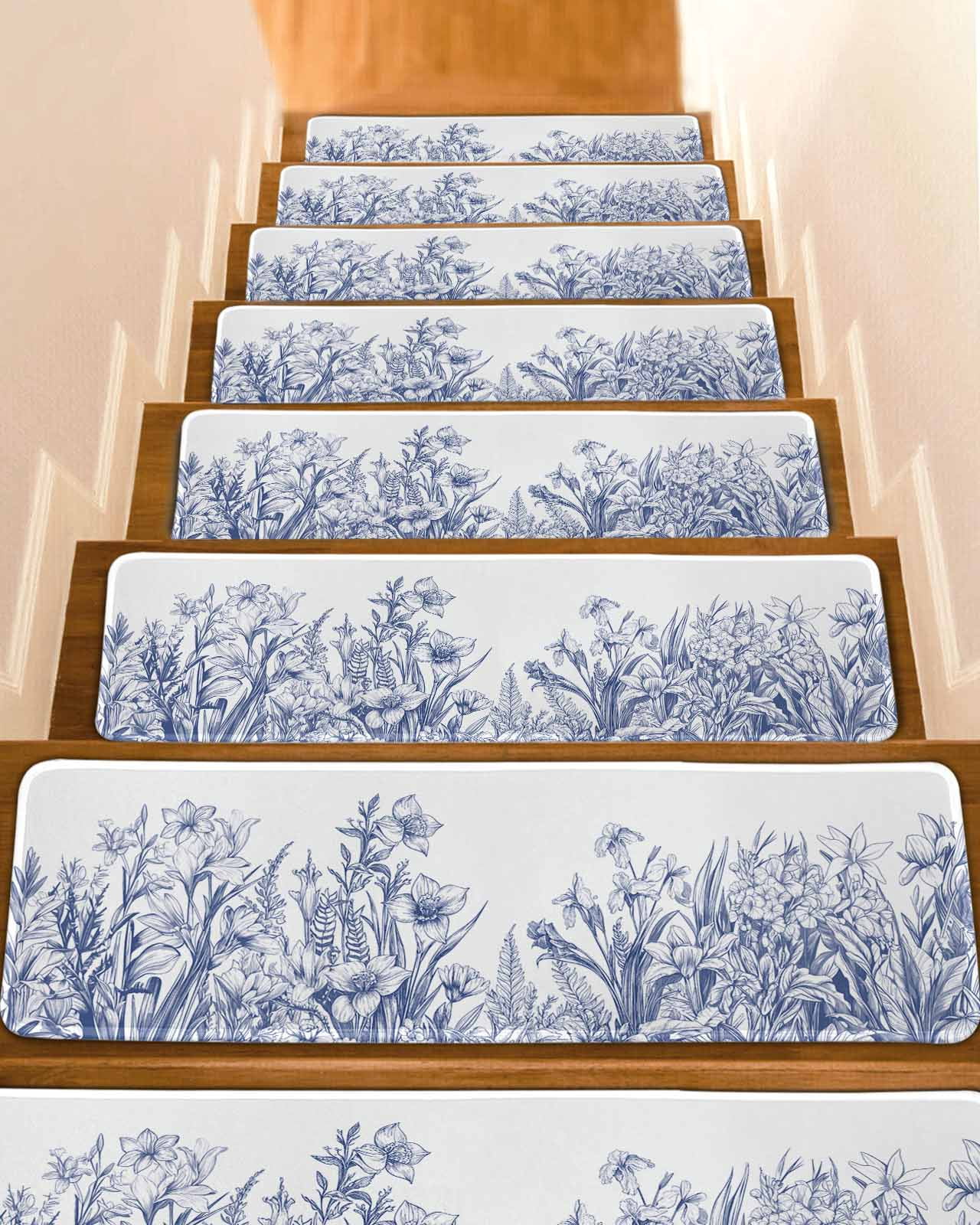 Wildflower Leaf Stair Treads for Wooden Steps Indoor Runner Rug Carpet ...