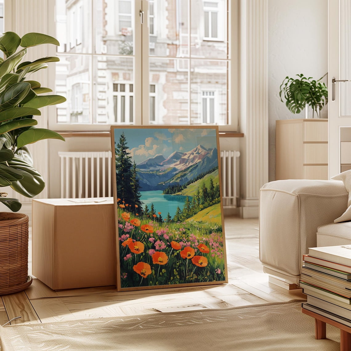 Wildflower Meadow By Alpine Lake Vibrant Mountain Landscape Wall Art ...