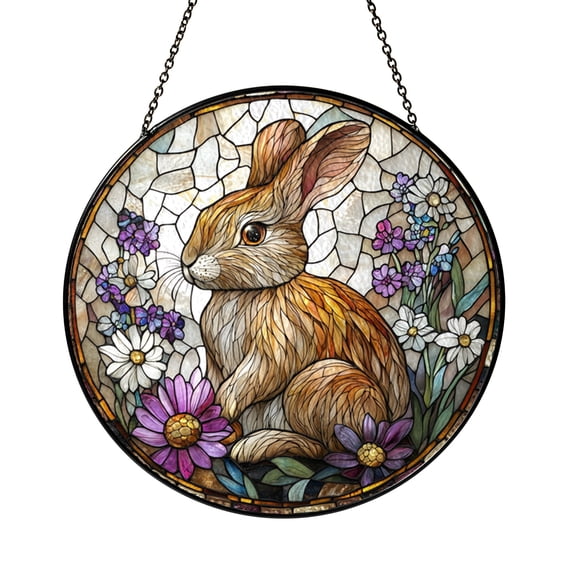 Wildflower Meadow Bunny Stained Glass Window Hanging Decorative Glass ...