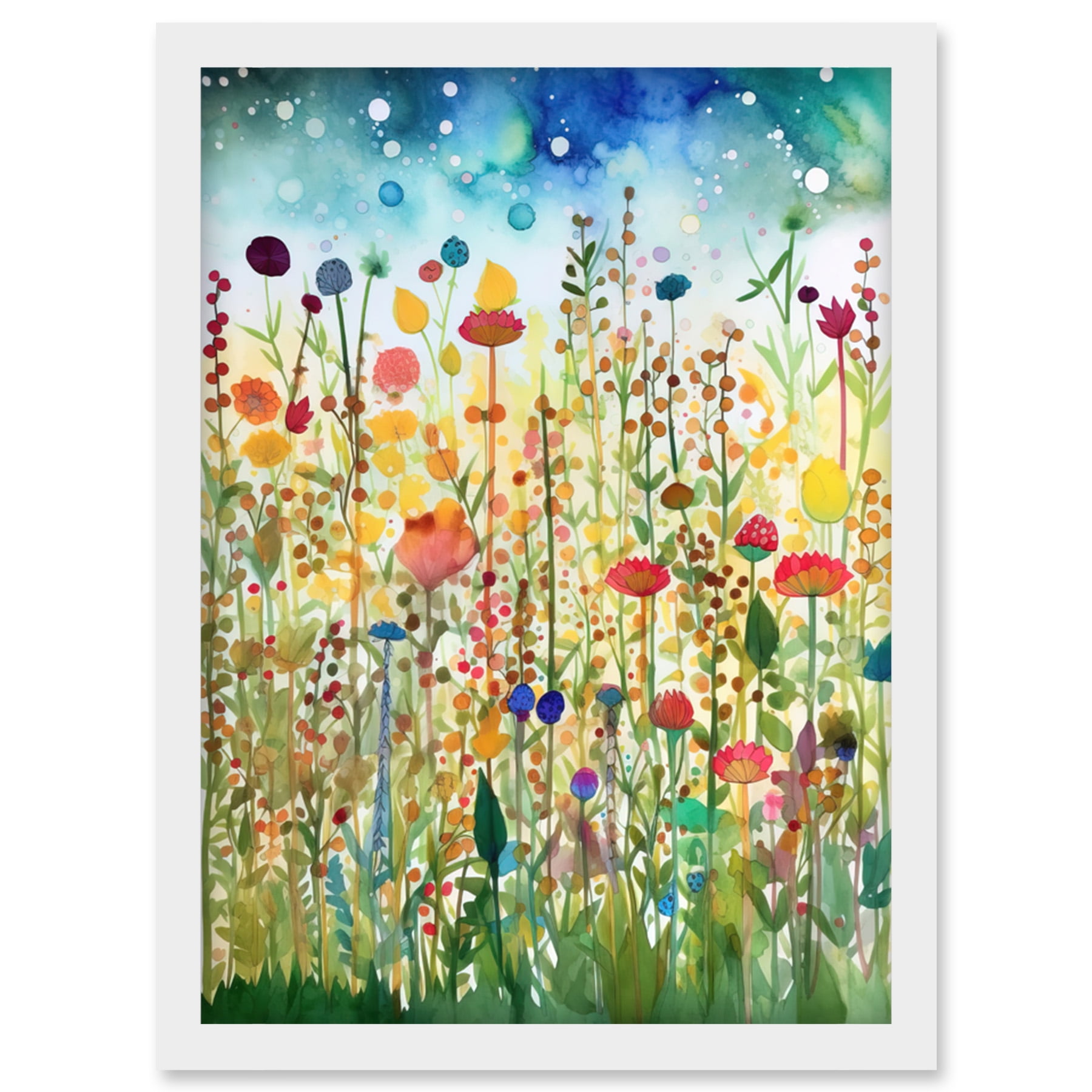 Wildflower Meadow Folk Art Artwork Framed Wall Art Print A4 - Walmart.com