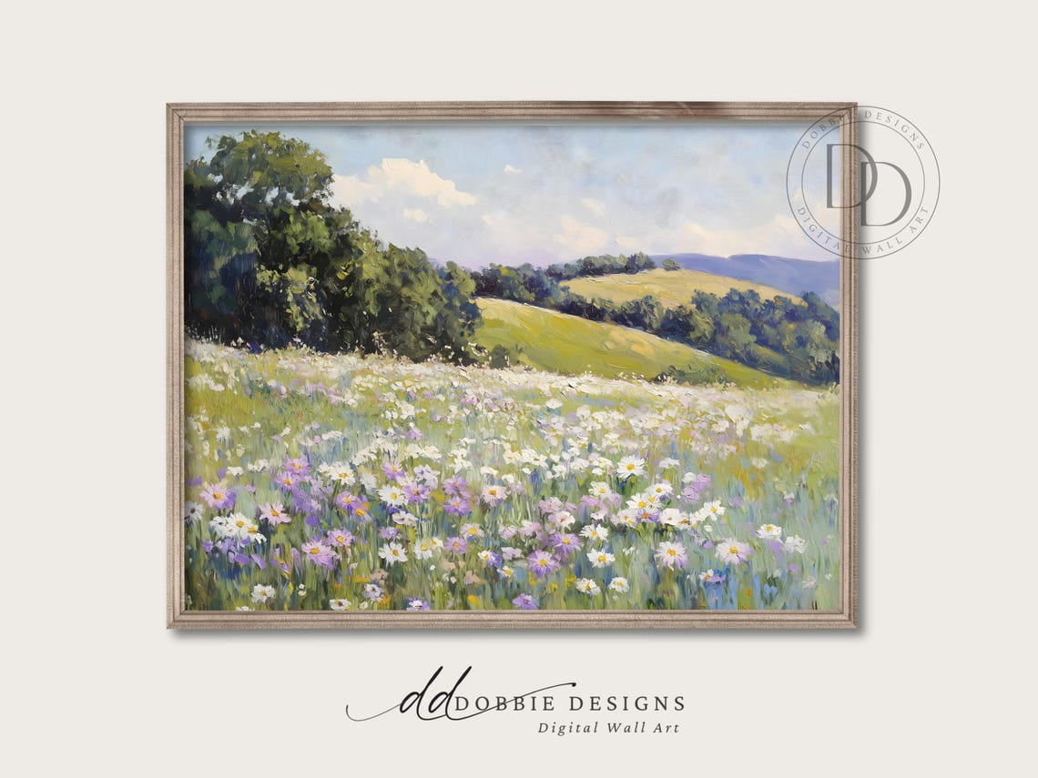 Wildflower Meadow Landscape Print Summer Country Field Painting ...