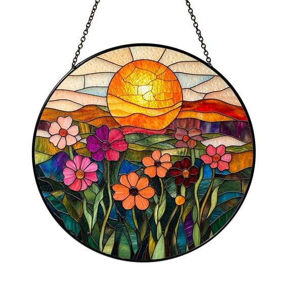 Wildflower Meadow Stained Glass Suncatcher Window Hanging, Sunset ...