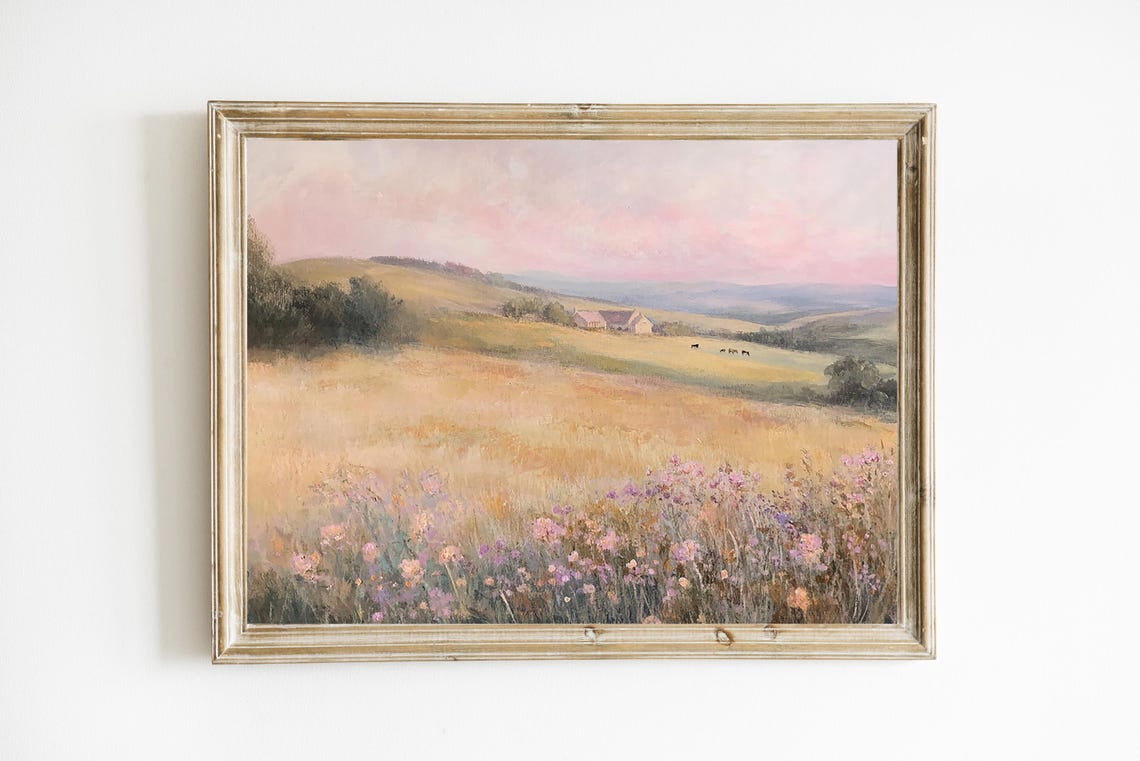 Wildflower Mountain Sunset Pastel Farmhouse Wildflower Vintage Country ...