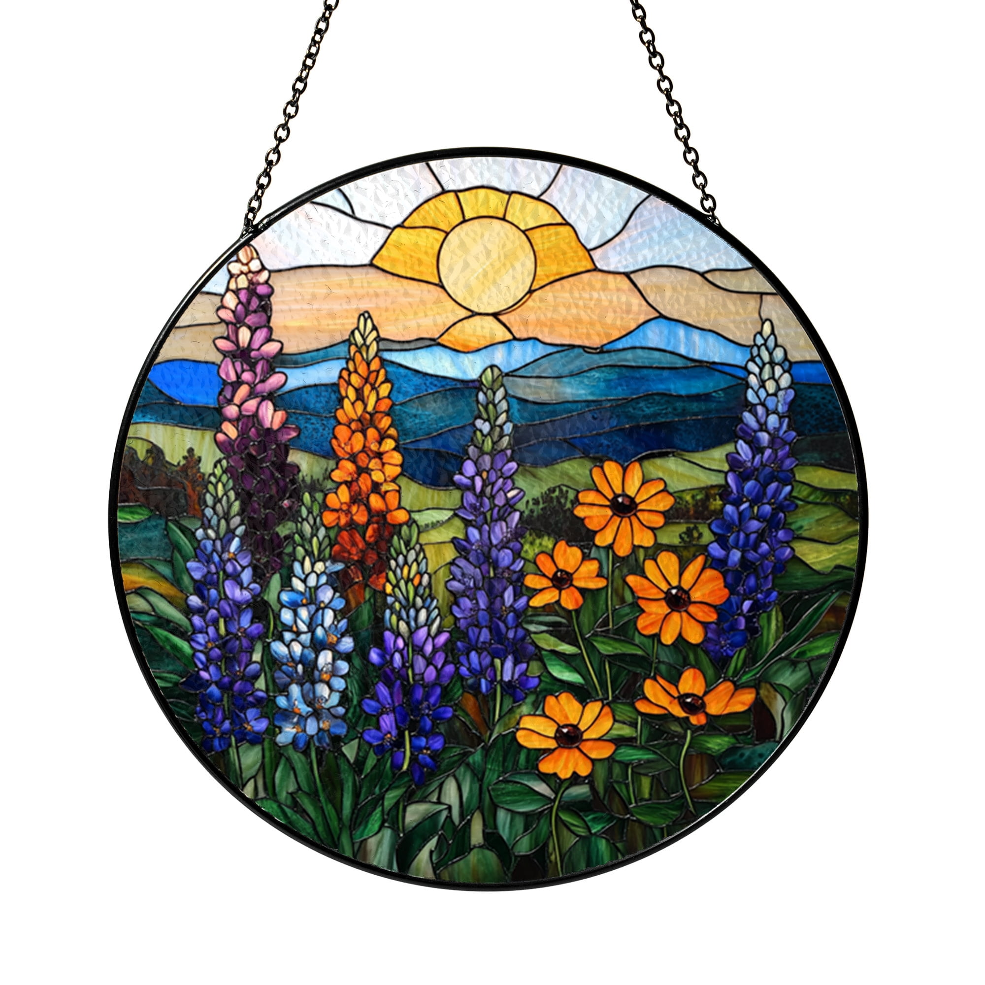 Wildflower Mountain Sunset Stained Glass Style Suncatcher – Nature ...