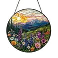 Wildflower Mountain Window Hanging Decor, Stained Glass Style Scenic ...