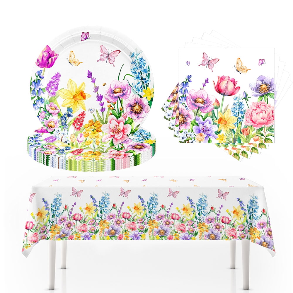 Wildflower Party Decorations Plates and Napkins Tablecloth Spring ...