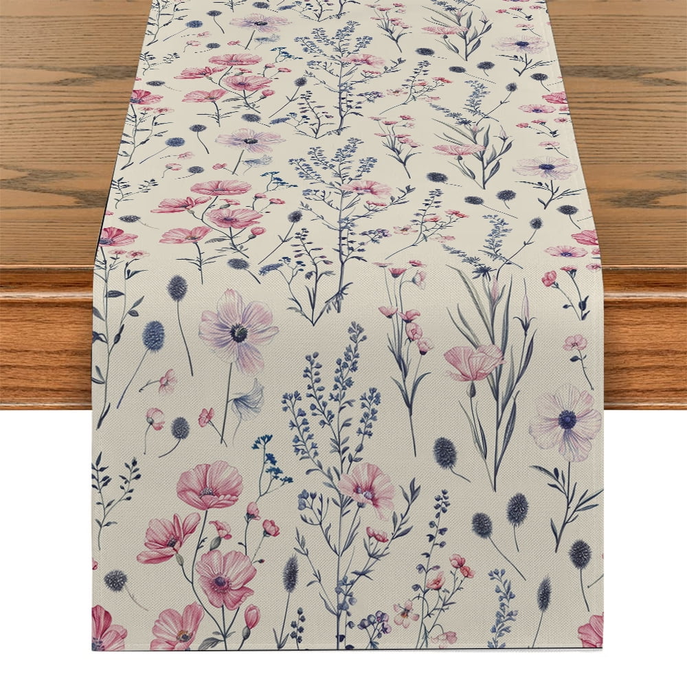 Wildflower Plants Watercolor Table Runners Dresser Table r Reusable ...