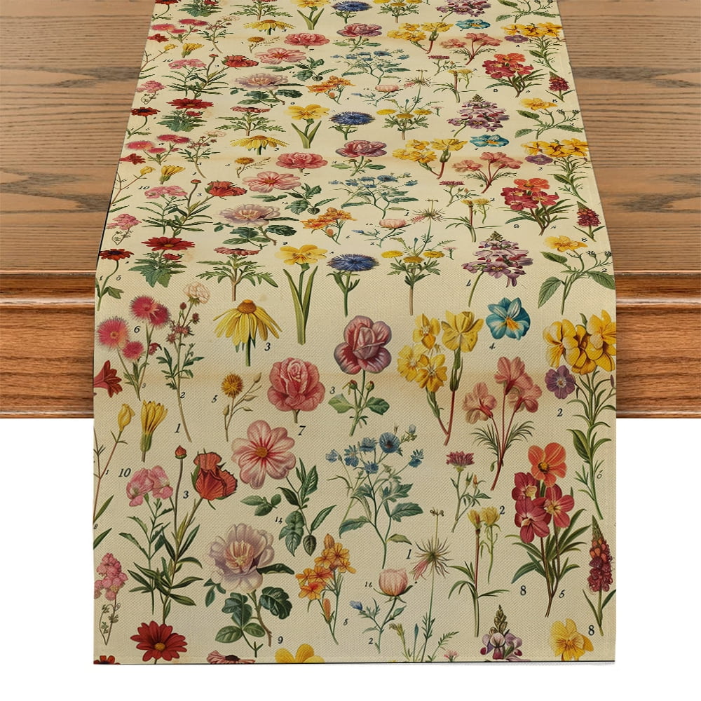 Wildflower Plants Watercolor Table Runners Dresser Table r Reusable ...