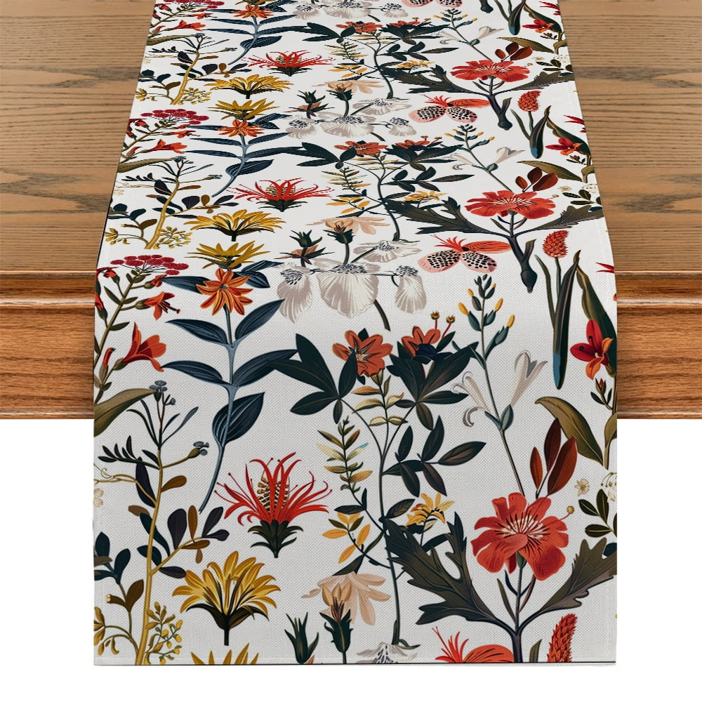 Wildflower Plants Watercolor Table Runners Dresser Table r Reusable ...