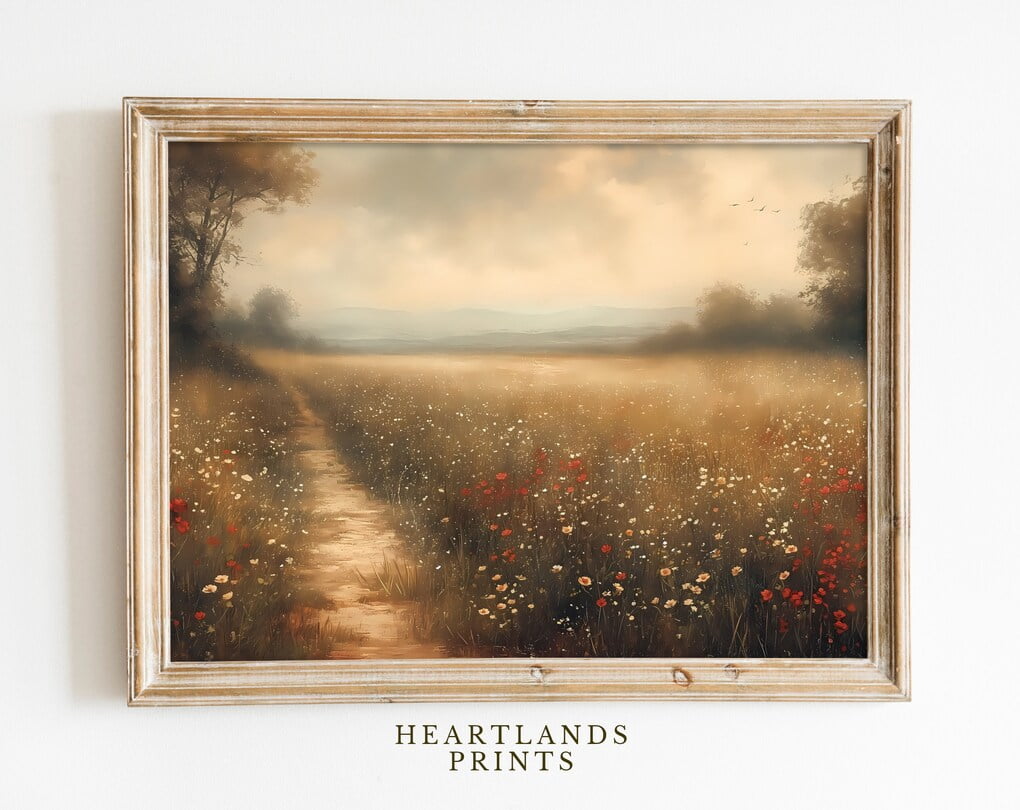 Wildflower Printable Spring Field Landscape Painting, Spring Print ...