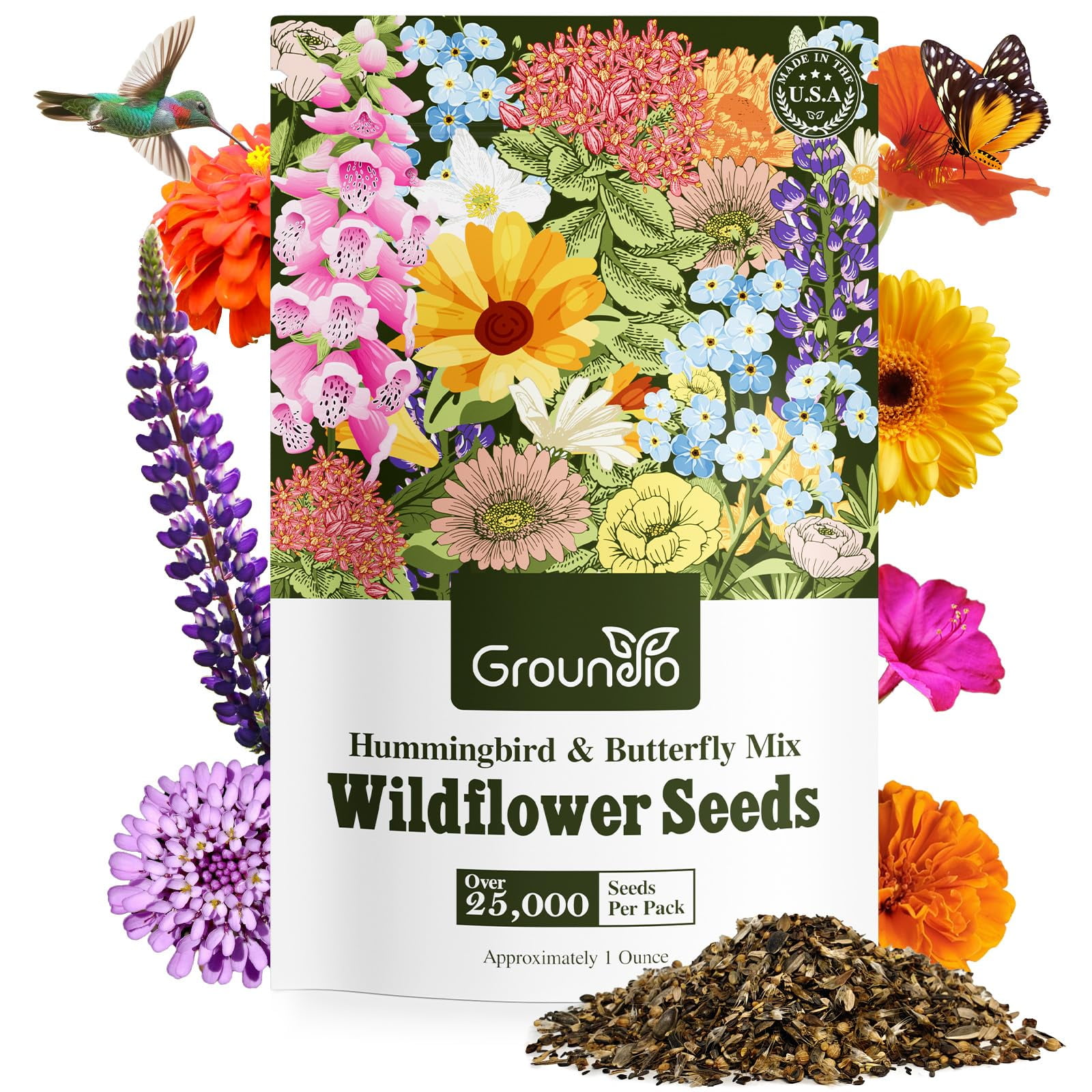 Wildflower Seeds Hummingbird and Butterfly Mix 1 MHD1Ounce, No Filler ...
