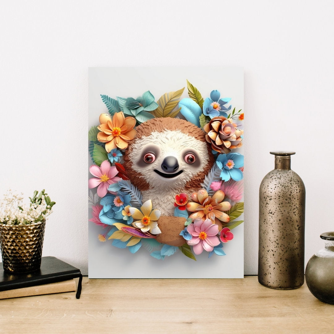 Wildflower Sloth - 3D Animal Canvas/Poster Art Prints â€“ The Perfect ...