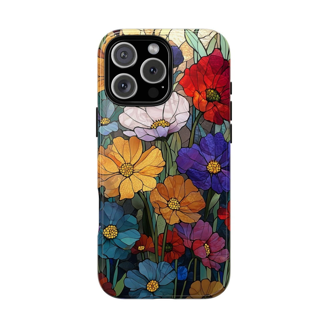 Wildflower Stained Glass Mural Colorful Floral Art Phone Case with ...