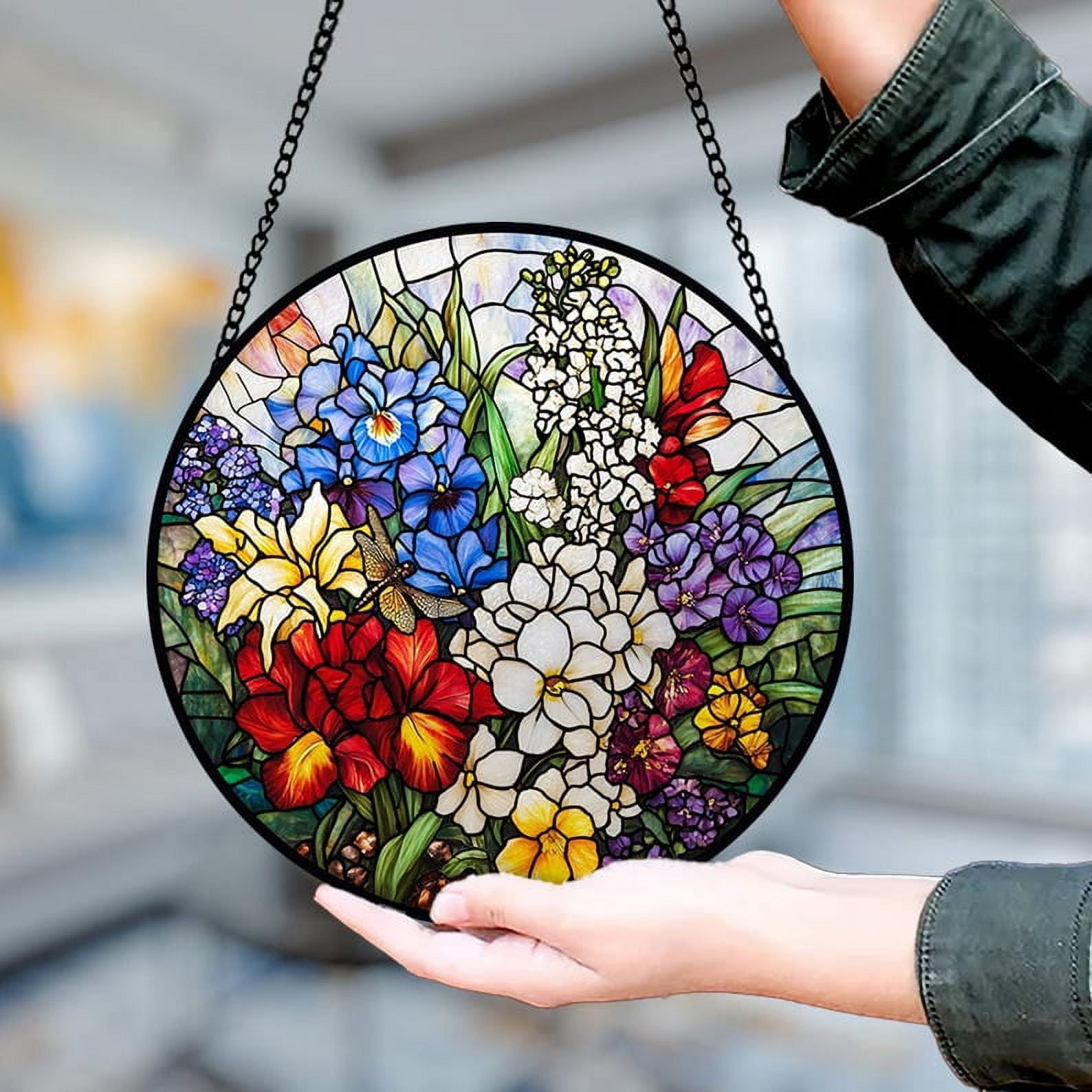 Wildflower Stained Glass Suncatcher Hanging, Floral Window Hanging ...