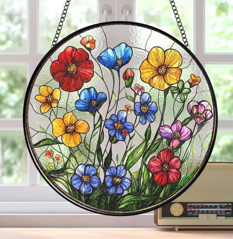 Wildflower Stained Glass Suncatcher, Wildflower Window Hanging ...