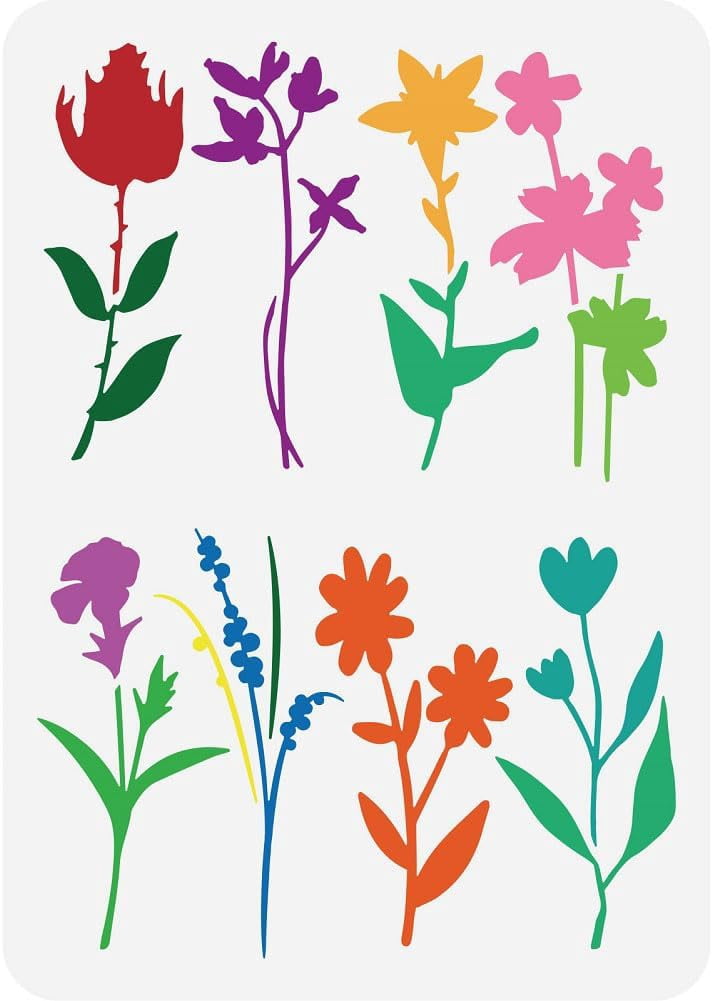 Wildflower Stencil for Painting 8.3x11.7inch Reusable Floral Field ...