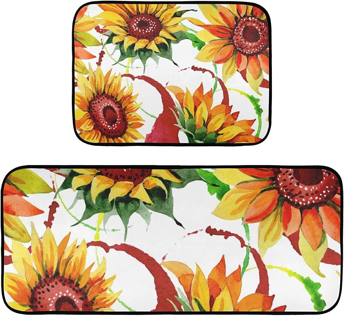 Wildflower Sunflower Kitchen Rugs and Mats Set 2 Piece Non Slip ...