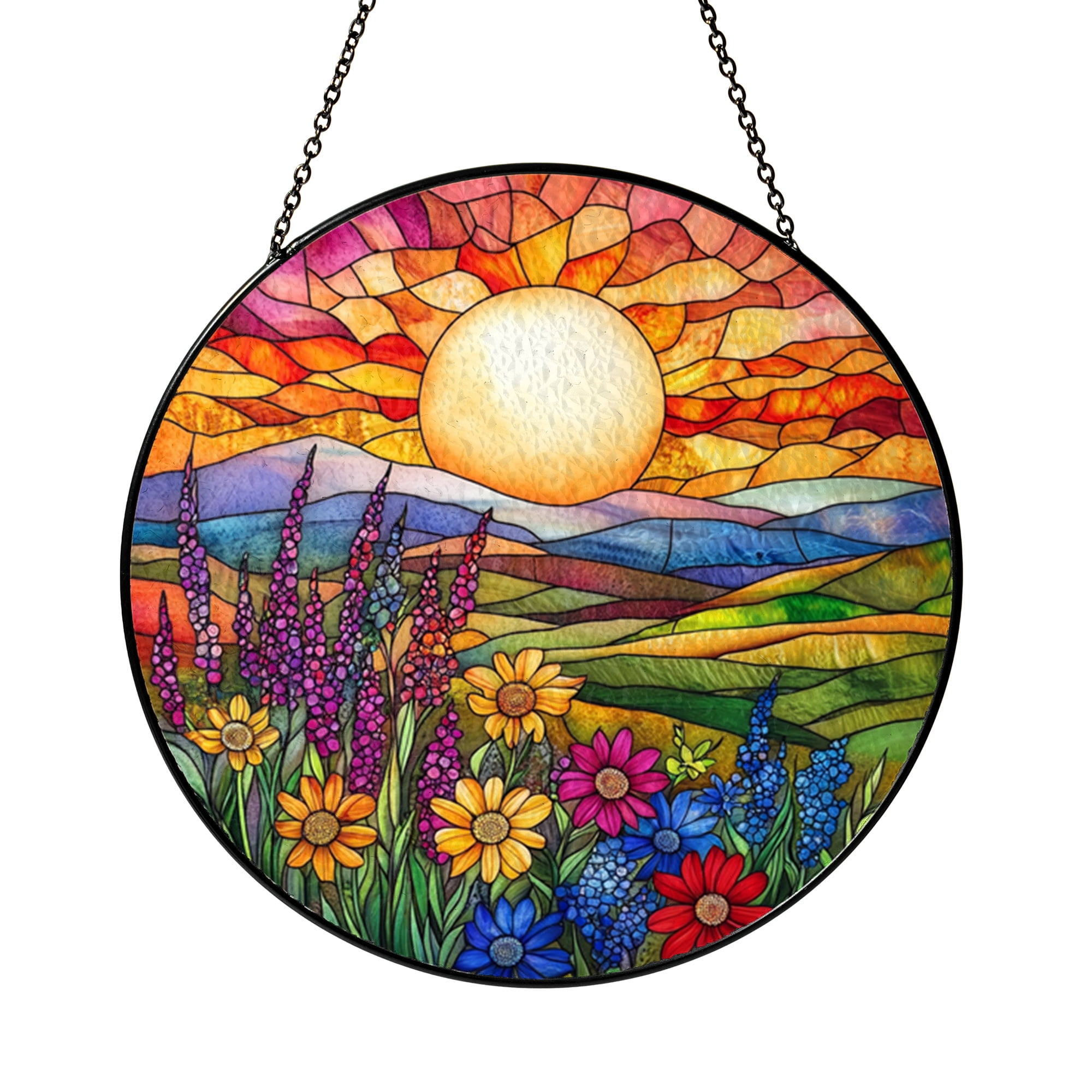 Wildflower Sunset Stained Glass Suncatcher – Floral Window Hanging ...