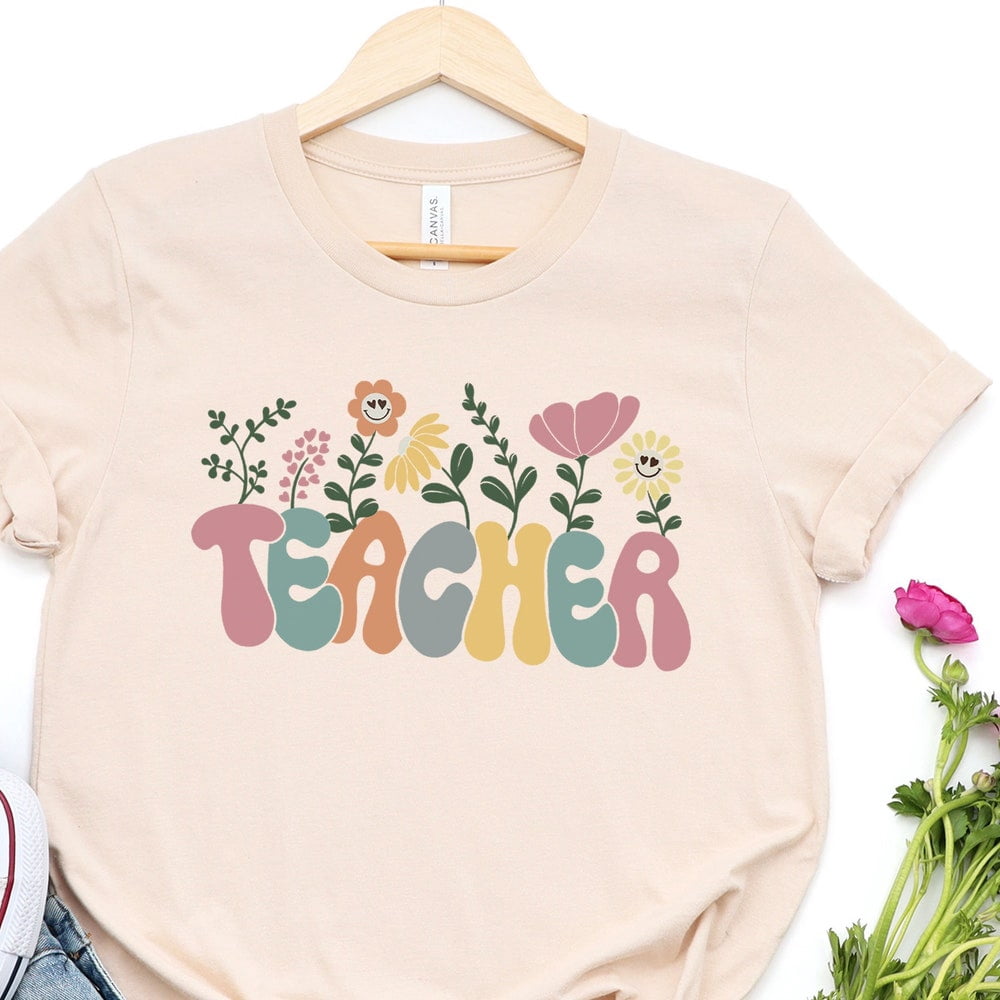 Wildflower Teacher Retro Shirt, Teacher Shirt, Floral Teacher Shirt ...