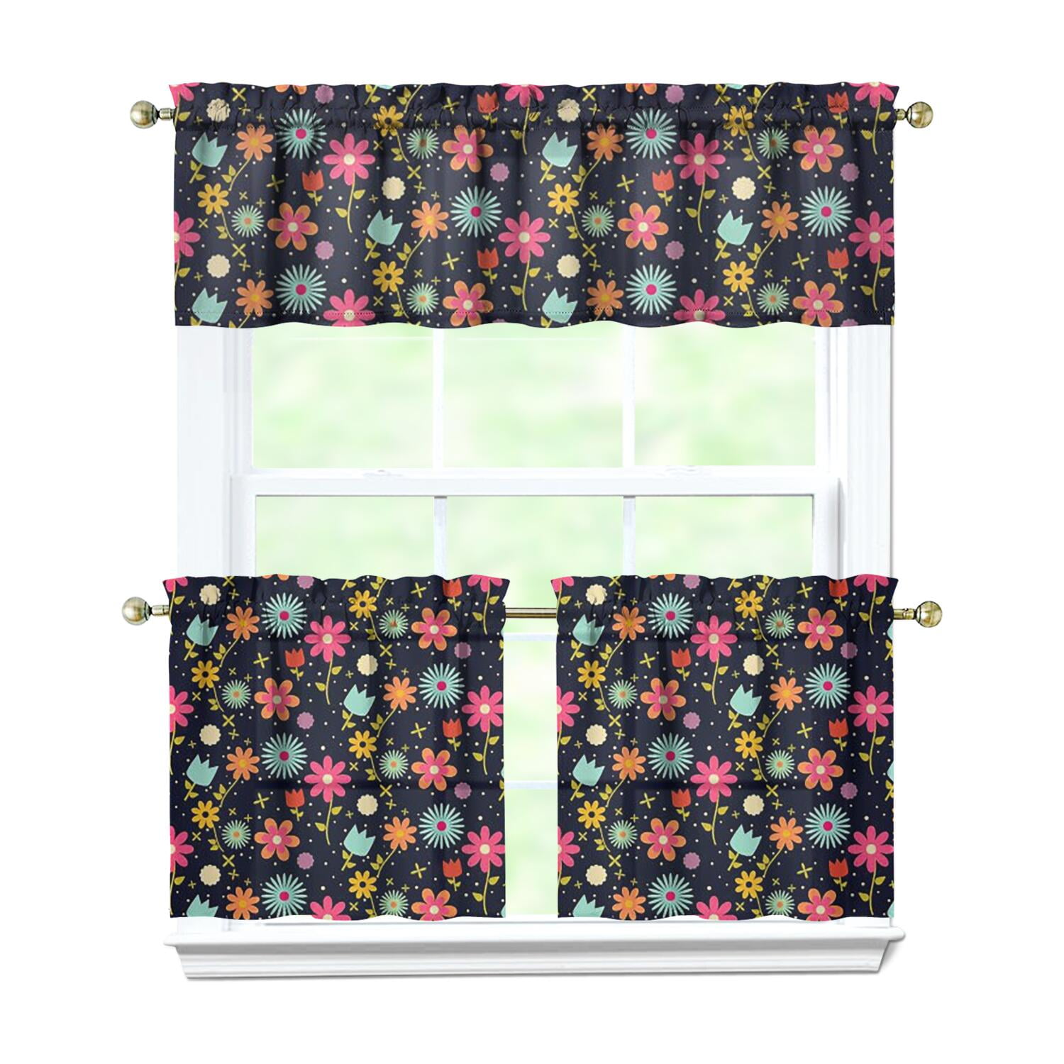 Wildflower Vintage Curtains 24 Inch - 3 Panel Country Rustic Set with ...